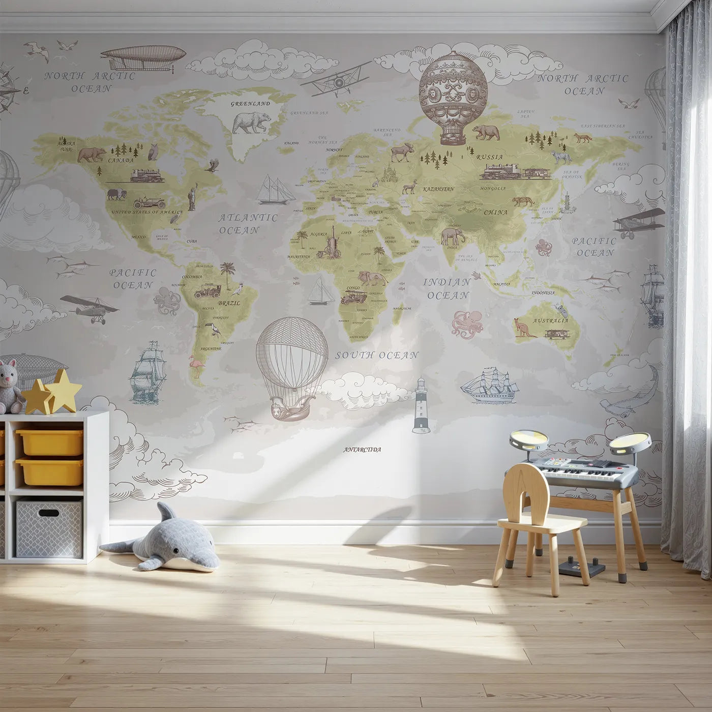 Colorful Vintage Explorer's World Map Wall Mural | Whimsy Tots