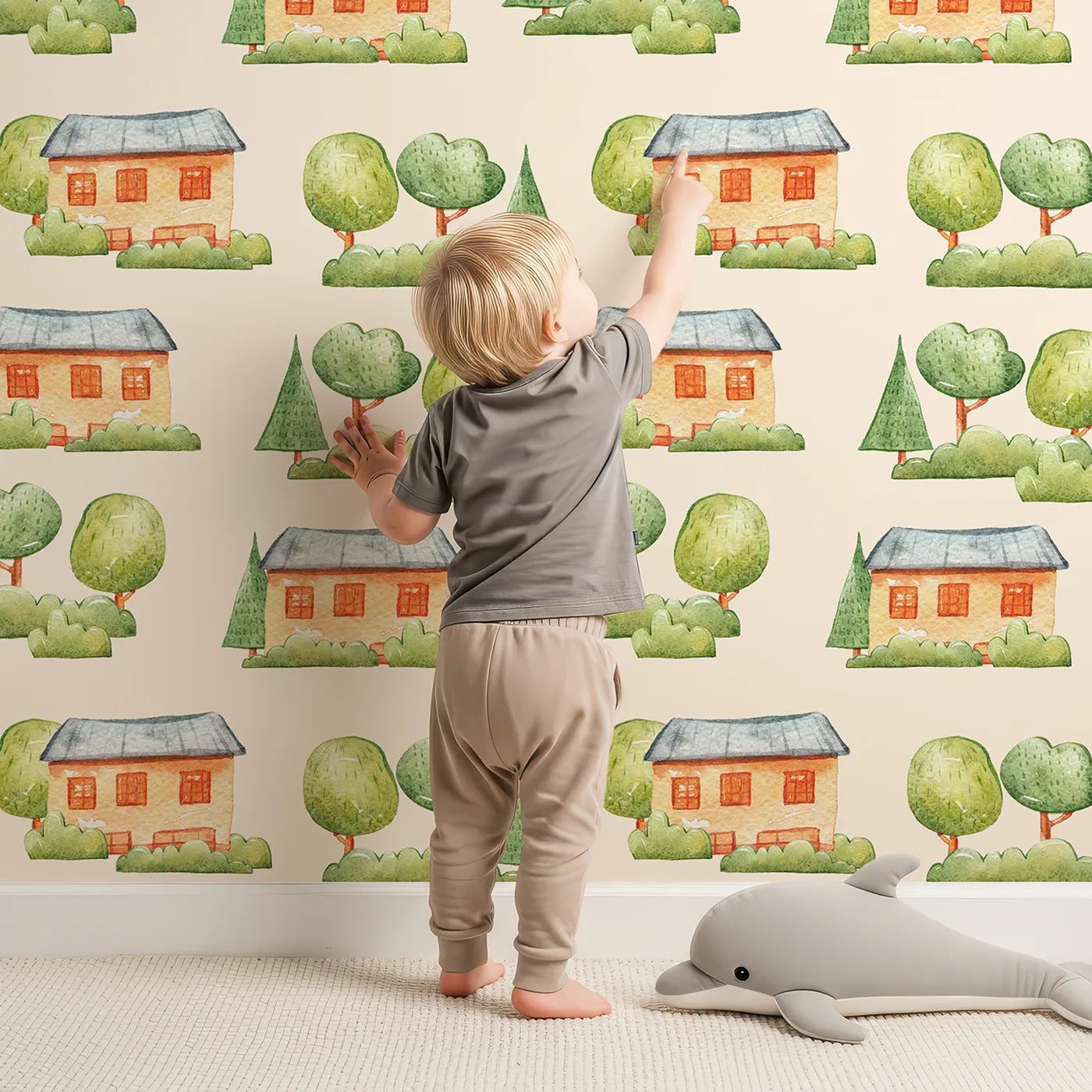 Neutral Village Wallpaper for Nursery | Whimsy Tots